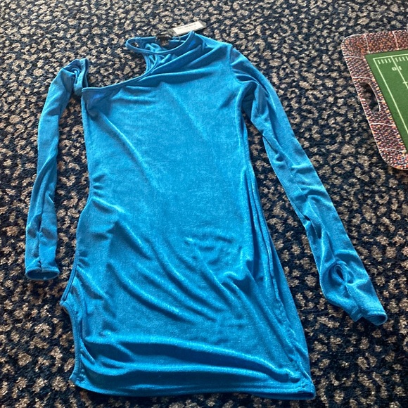 Prettylittlething Dresses Sexy Blue Dress With Whole Rings On Side Poshmark